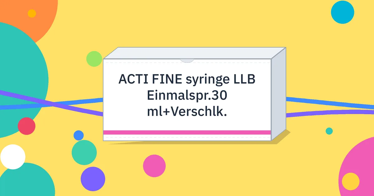 Symbolbild: Packung mit der Aufschrift ACTI FINE syringe LLB Einmalspr.30 ml+Verschlk. (PZN 07652467) – Verfügbarkeit und Bezug in Apotheken in Frankfurt am Main