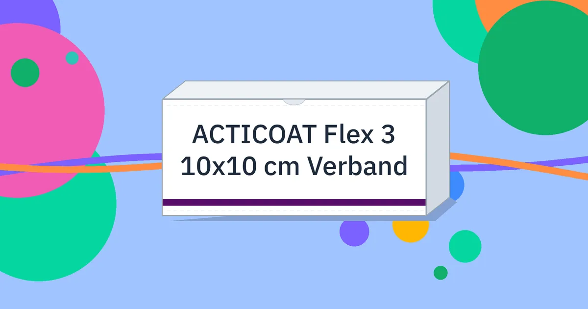 Symbolbild: Packung mit der Aufschrift ACTICOAT Flex 3 10x10 cm Verband (PZN 05372858) – Verfügbarkeit und Bezug in Apotheken in Frankfurt am Main
