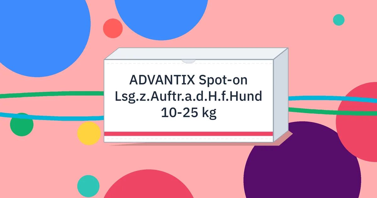Symbolbild: Packung mit der Aufschrift ADVANTIX Spot-on Lsg.z.Auftr.a.d.H.f.Hund 10-25 kg (PZN 02362606) – Verfügbarkeit und Bezug in Apotheken in Frankfurt am Main