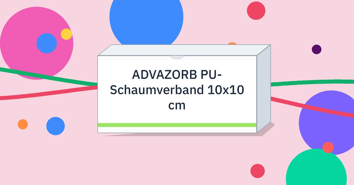 Symbolbild: Packung mit der Aufschrift ADVAZORB PU-Schaumverband 10x10 cm (PZN 14233311) – Verfügbarkeit und Bezug in Apotheken in Frankfurt am Main