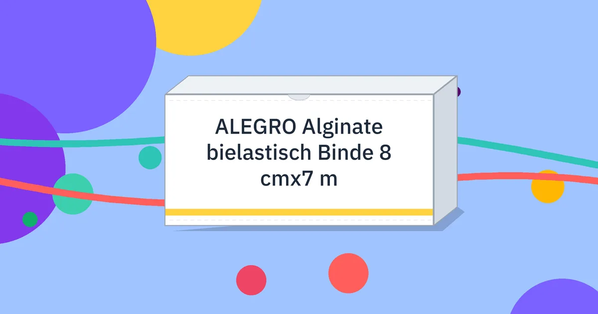 Symbolbild: Packung mit der Aufschrift ALEGRO Alginate bielastisch Binde 8 cmx7 m (PZN 03645329) – Verfügbarkeit und Bezug in Apotheken in Frankfurt am Main