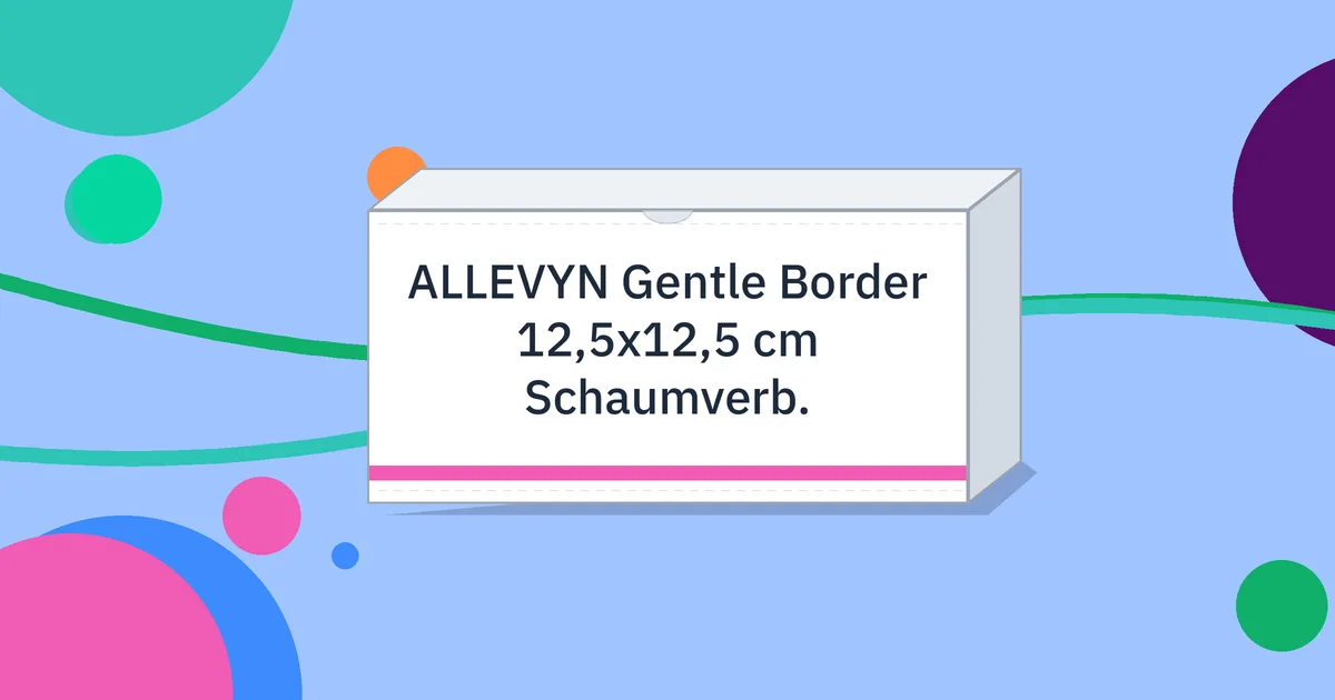Symbolbild: Packung mit der Aufschrift ALLEVYN Gentle Border 12,5x12,5 cm Schaumverb. (PZN 12901843) – Verfügbarkeit und Bezug in Apotheken in Frankfurt am Main