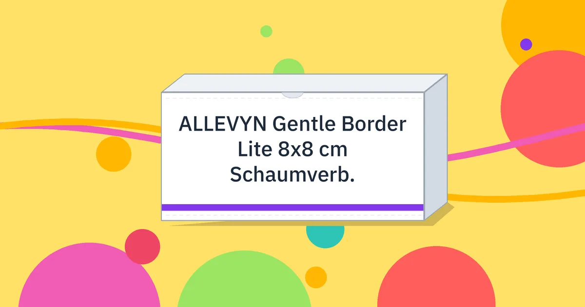 Symbolbild: Packung mit der Aufschrift ALLEVYN Gentle Border Lite 8x8 cm Schaumverb. (PZN 18373658) – Verfügbarkeit und Bezug in Apotheken in Frankfurt am Main