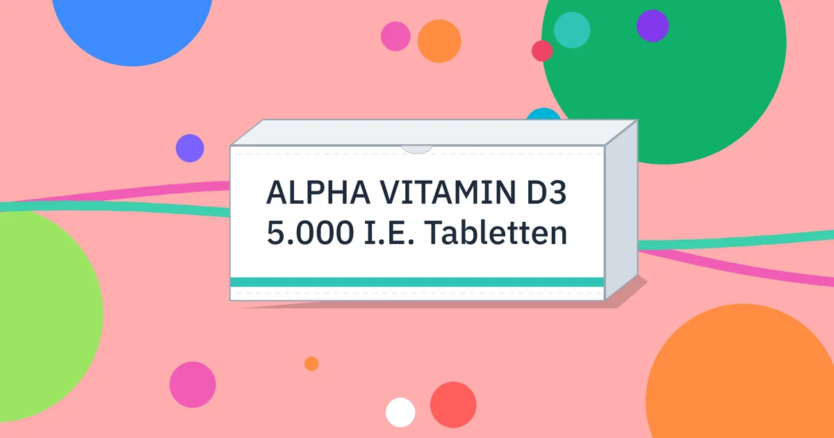 Symbolbild: Packung mit der Aufschrift ALPHA VITAMIN D3 5.000 I.E. Tabletten (PZN 20097355) – Verfügbarkeit und Bezug in Apotheken in Frankfurt am Main