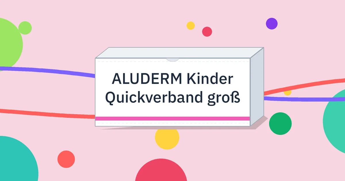 Symbolbild: Packung mit der Aufschrift ALUDERM Kinder Quickverband groß (PZN 00118641) – Verfügbarkeit und Bezug in Apotheken in Frankfurt am Main