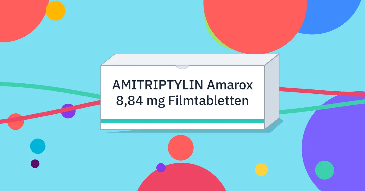Symbolbild: Packung mit der Aufschrift AMITRIPTYLIN Amarox 8,84 mg Filmtabletten (PZN 19276383) – Verfügbarkeit und Bezug in Apotheken in Frankfurt am Main