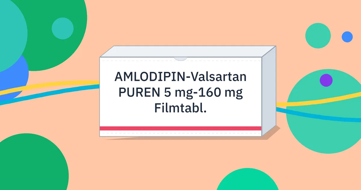 Symbolbild: Packung mit der Aufschrift AMLODIPIN-Valsartan PUREN 5 mg-160 mg Filmtabl. (PZN 12352365) – Verfügbarkeit und Bezug in Apotheken in Frankfurt am Main