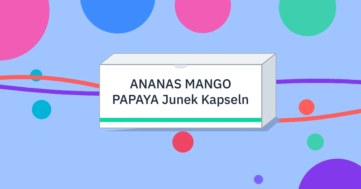 Symbolbild: Packung mit der Aufschrift ANANAS MANGO PAPAYA Junek Kapseln (PZN 03489556) – Verfügbarkeit und Bezug in Apotheken in Frankfurt am Main
