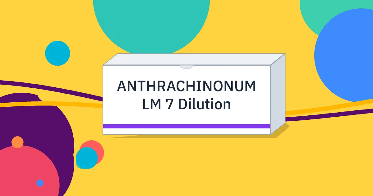 Symbolbild: Packung mit der Aufschrift ANTHRACHINONUM LM 7 Dilution (PZN 13370709) – Verfügbarkeit und Bezug in Apotheken in Frankfurt am Main
