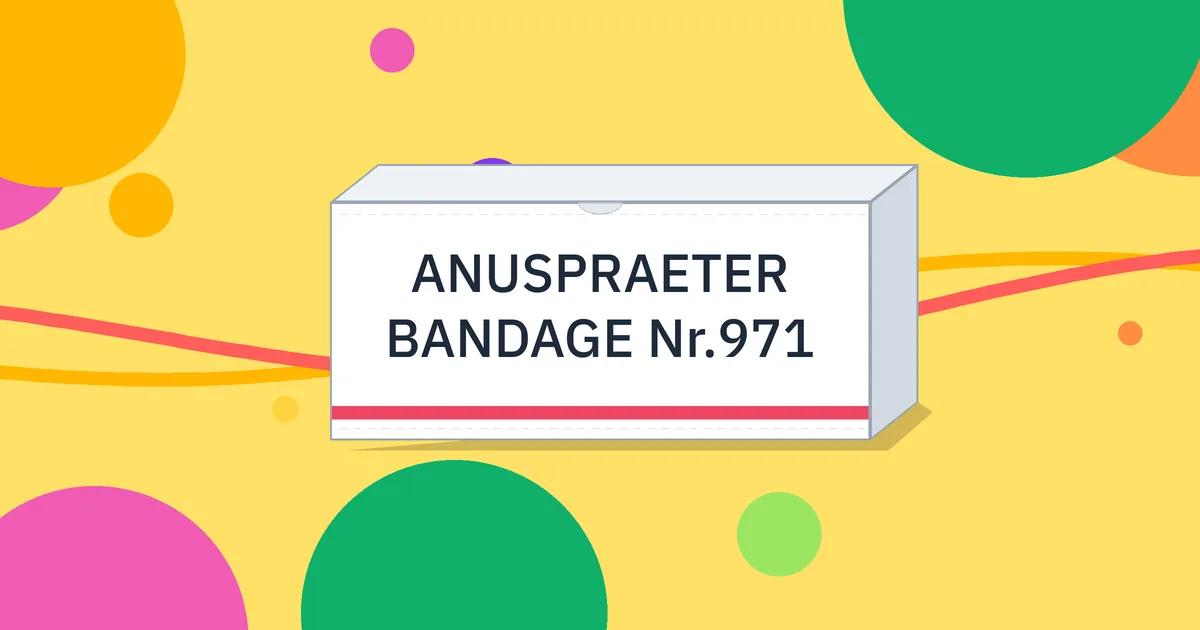 Symbolbild: Packung mit der Aufschrift ANUSPRAETER BANDAGE Nr.971 (PZN 01960860) – Verfügbarkeit und Bezug in Apotheken in Frankfurt am Main