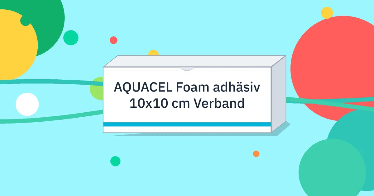 Symbolbild: Packung mit der Aufschrift AQUACEL Foam adhäsiv 10x10 cm Verband (PZN 20122886) – Verfügbarkeit und Bezug in Apotheken in Frankfurt am Main