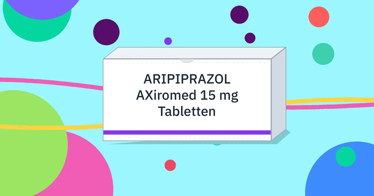 Symbolbild: Packung mit der Aufschrift ARIPIPRAZOL AXiromed 15 mg Tabletten (PZN 13817151) – Verfügbarkeit und Bezug in Apotheken in Frankfurt am Main