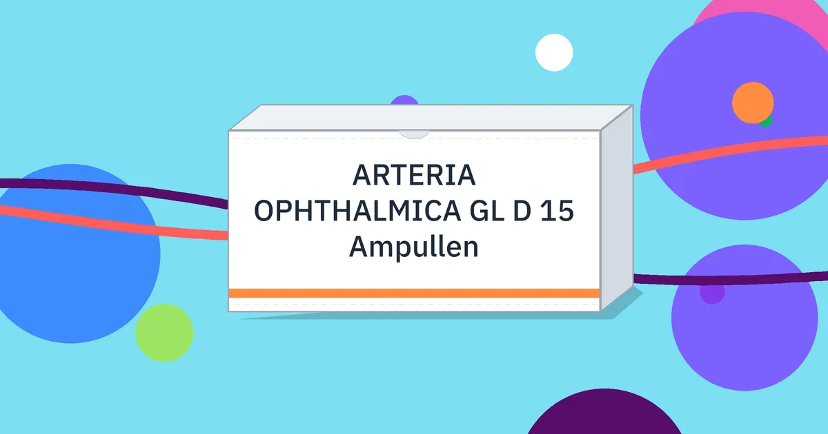 Symbolbild: Packung mit der Aufschrift ARTERIA OPHTHALMICA GL D 15 Ampullen (PZN 01492459) – Verfügbarkeit und Bezug in Apotheken in Frankfurt am Main