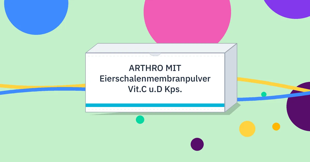 Symbolbild: Packung mit der Aufschrift ARTHRO MIT Eierschalenmembranpulver Vit.C u.D Kps. (PZN 11651249) – Verfügbarkeit und Bezug in Apotheken in Frankfurt am Main