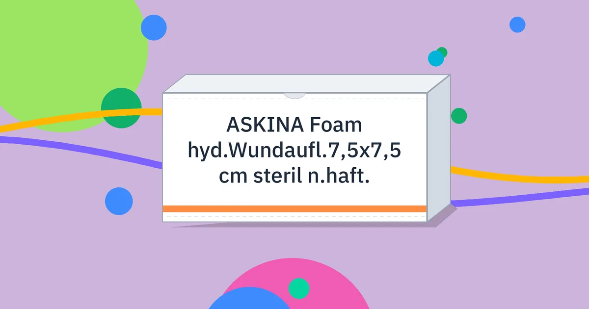 Symbolbild: Packung mit der Aufschrift ASKINA Foam hyd.Wundaufl.7,5x7,5 cm steril n.haft. (PZN 19194490) – Verfügbarkeit und Bezug in Apotheken in Frankfurt am Main