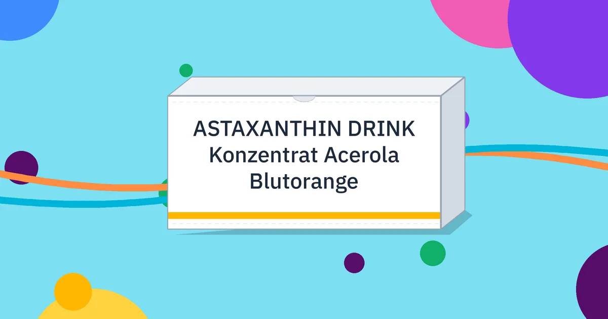 Symbolbild: Packung mit der Aufschrift ASTAXANTHIN DRINK Konzentrat Acerola Blutorange (PZN 18910091) – Verfügbarkeit und Bezug in Apotheken in Frankfurt am Main