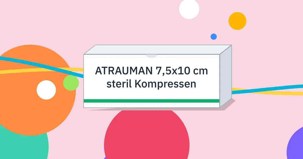 Symbolbild: Packung mit der Aufschrift ATRAUMAN 7,5x10 cm steril Kompressen (PZN 05397893) – Verfügbarkeit und Bezug in Apotheken in Frankfurt am Main