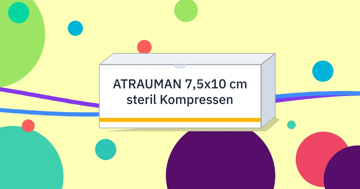 Symbolbild: Packung mit der Aufschrift ATRAUMAN 7,5x10 cm steril Kompressen (PZN 16391190) – Verfügbarkeit und Bezug in Apotheken in Frankfurt am Main