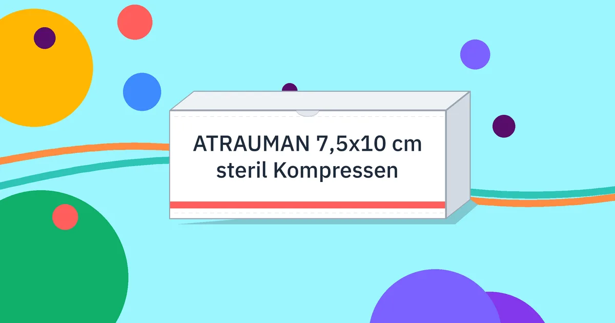 Symbolbild: Packung mit der Aufschrift ATRAUMAN 7,5x10 cm steril Kompressen (PZN 20043980) – Verfügbarkeit und Bezug in Apotheken in Frankfurt am Main
