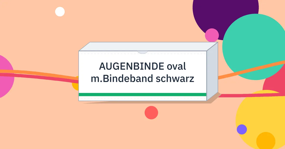 Symbolbild: Packung mit der Aufschrift AUGENBINDE oval m.Bindeband schwarz (PZN 00759334) – Verfügbarkeit und Bezug in Apotheken in Frankfurt am Main