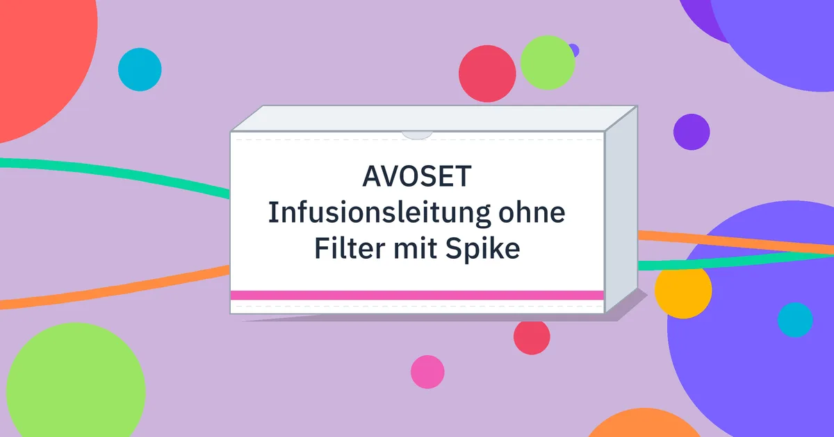 Symbolbild: Packung mit der Aufschrift AVOSET Infusionsleitung ohne Filter mit Spike (PZN 19990399) – Verfügbarkeit und Bezug in Apotheken in Frankfurt am Main