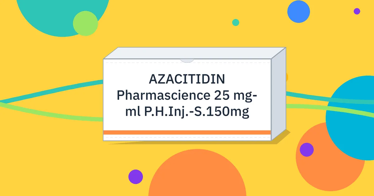 Symbolbild: Packung mit der Aufschrift AZACITIDIN Pharmascience 25 mg-ml P.H.Inj.-S.150mg (PZN 17599076) – Verfügbarkeit und Bezug in Apotheken in Frankfurt am Main
