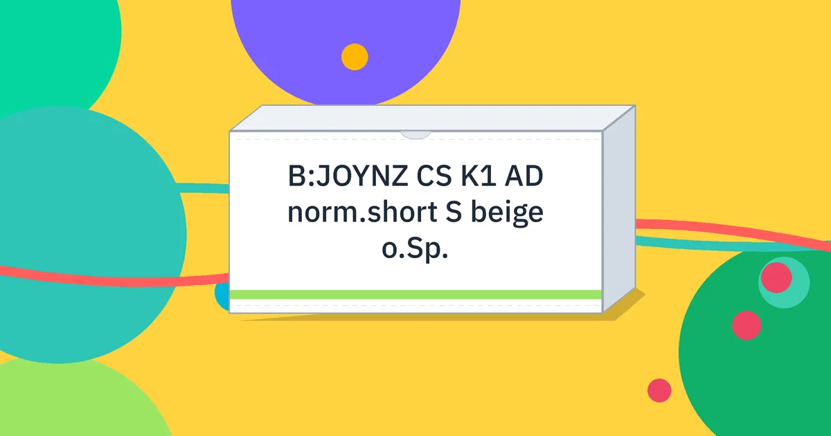 Symbolbild: Packung mit der Aufschrift B:JOYNZ CS K1 AD norm.short S beige o.Sp. (PZN 20528111) – Verfügbarkeit und Bezug in Apotheken in Frankfurt am Main