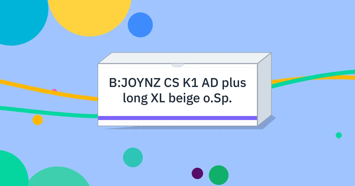 Symbolbild: Packung mit der Aufschrift B:JOYNZ CS K1 AD plus long XL beige o.Sp. (PZN 20528252) – Verfügbarkeit und Bezug in Apotheken in Frankfurt am Main