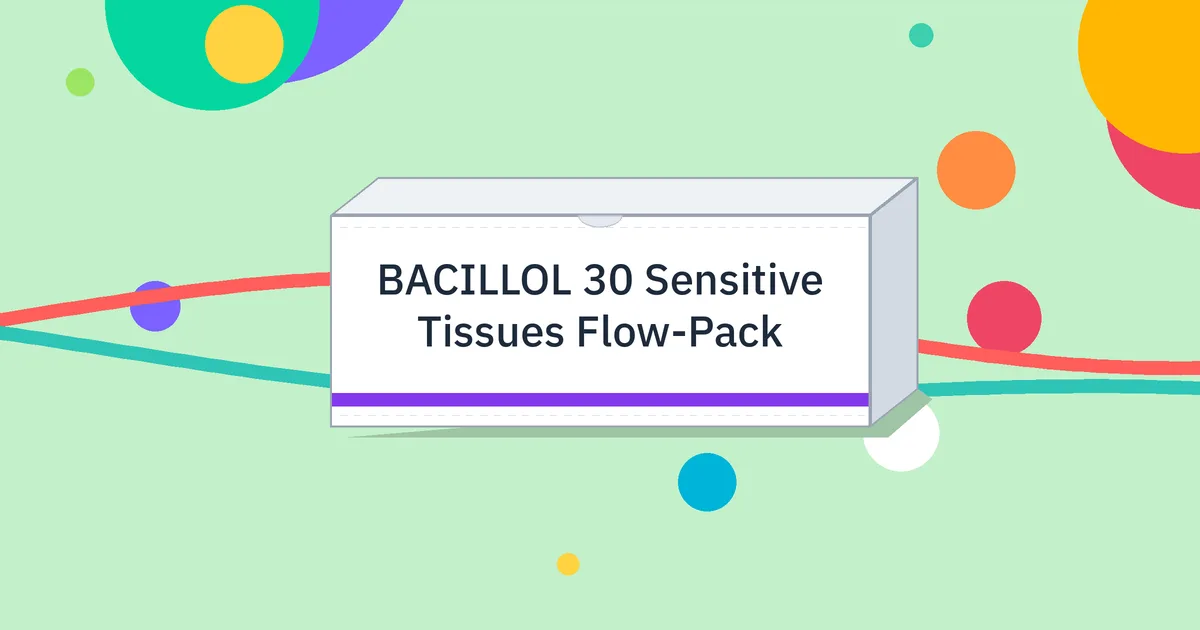 Symbolbild: Packung mit der Aufschrift BACILLOL 30 Sensitive Tissues Flow-Pack (PZN 16401474) – Verfügbarkeit und Bezug in Apotheken in Frankfurt am Main