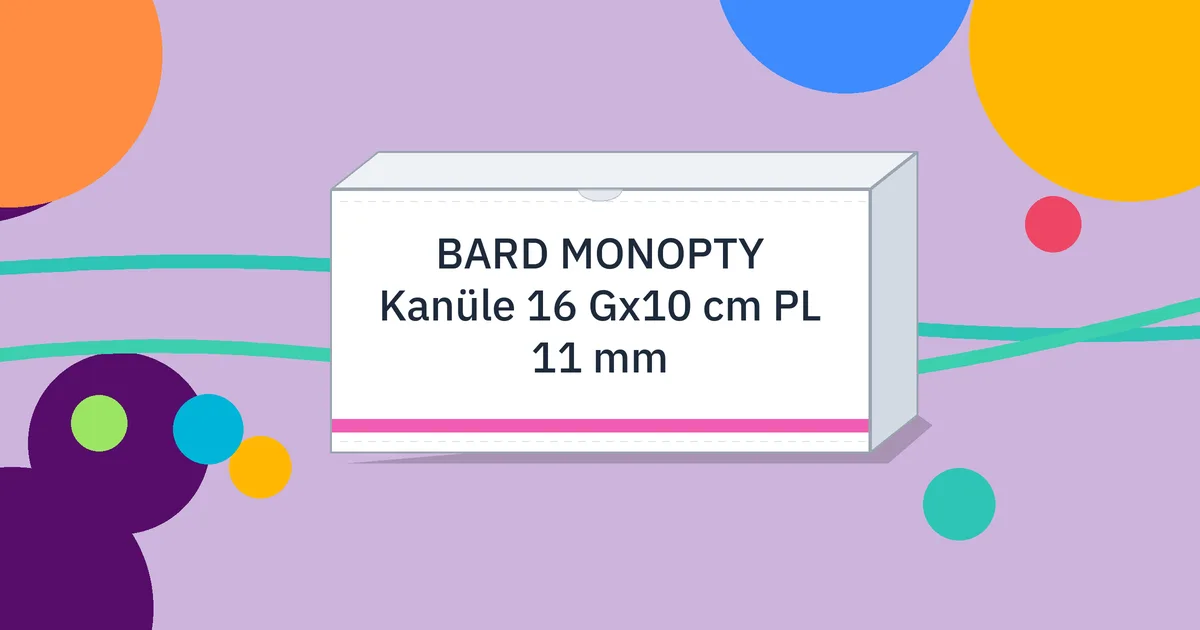 Symbolbild: Packung mit der Aufschrift BARD MONOPTY Kanüle 16 Gx10 cm PL 11 mm (PZN 07780610) – Verfügbarkeit und Bezug in Apotheken in Frankfurt am Main