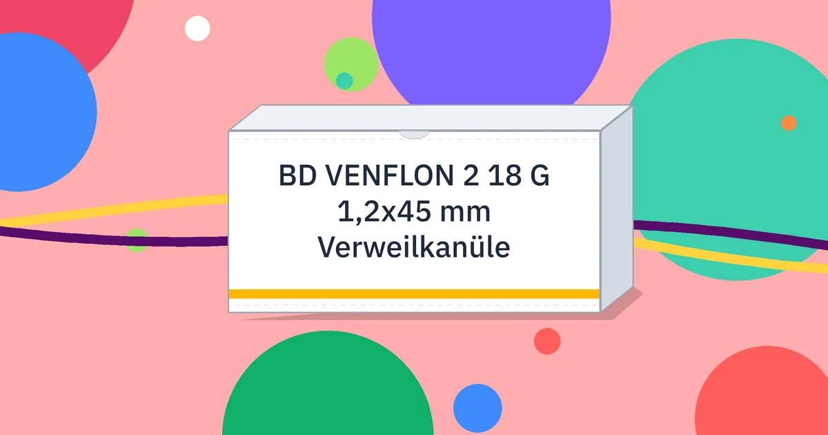 Symbolbild: Packung mit der Aufschrift BD VENFLON 2 18 G 1,2x45 mm Verweilkanüle (PZN 02768053) – Verfügbarkeit und Bezug in Apotheken in Frankfurt am Main