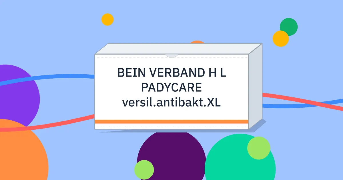 Symbolbild: Packung mit der Aufschrift BEIN VERBAND H L PADYCARE versil.antibakt.XL (PZN 10939304) – Verfügbarkeit und Bezug in Apotheken in Frankfurt am Main