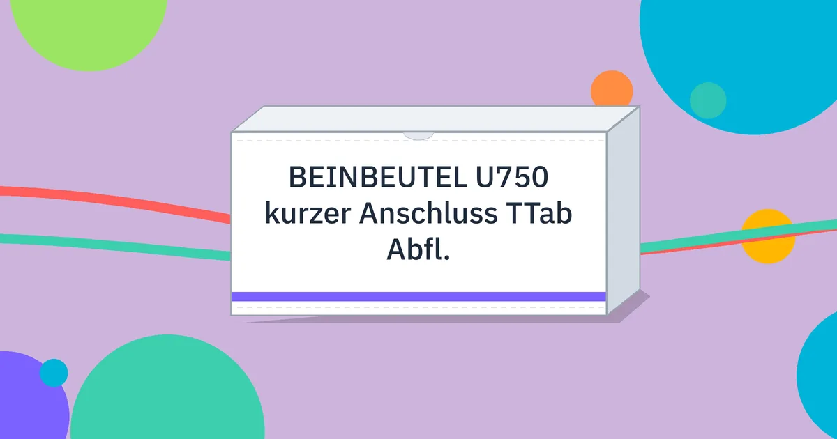 Symbolbild: Packung mit der Aufschrift BEINBEUTEL U750 kurzer Anschluss TTab Abfl. (PZN 03082493) – Verfügbarkeit und Bezug in Apotheken in Frankfurt am Main