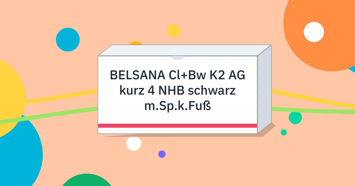 Symbolbild: Packung mit der Aufschrift BELSANA Cl+Bw K2 AG kurz 4 NHB schwarz m.Sp.k.Fuß (PZN 12247237) – Verfügbarkeit und Bezug in Apotheken in Frankfurt am Main