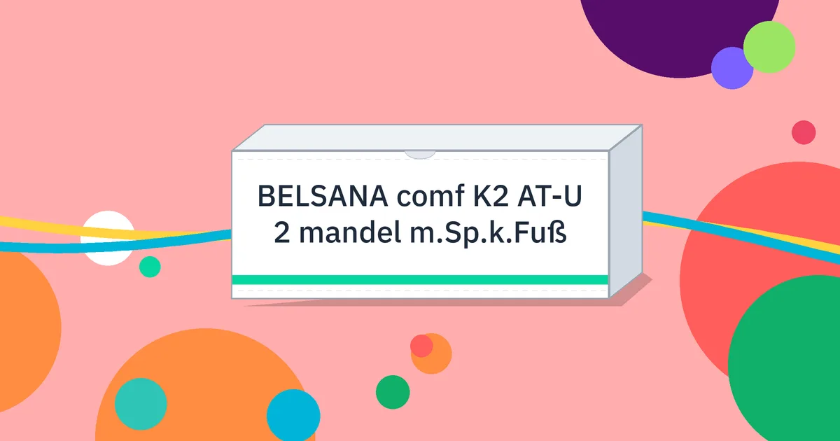 Symbolbild: Packung mit der Aufschrift BELSANA comf K2 AT-U 2 mandel m.Sp.k.Fuß (PZN 12333072) – Verfügbarkeit und Bezug in Apotheken in Frankfurt am Main