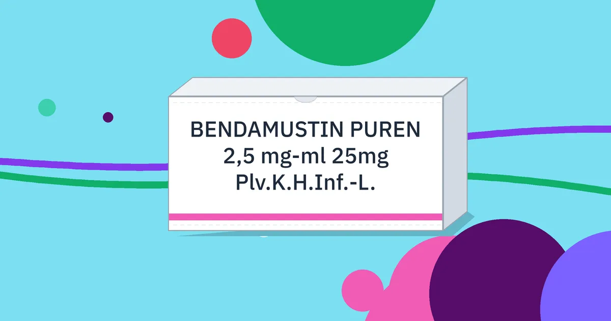 Symbolbild: Packung mit der Aufschrift BENDAMUSTIN PUREN 2,5 mg-ml 25mg Plv.K.H.Inf.-L. (PZN 18751534) – Verfügbarkeit und Bezug in Apotheken in Frankfurt am Main