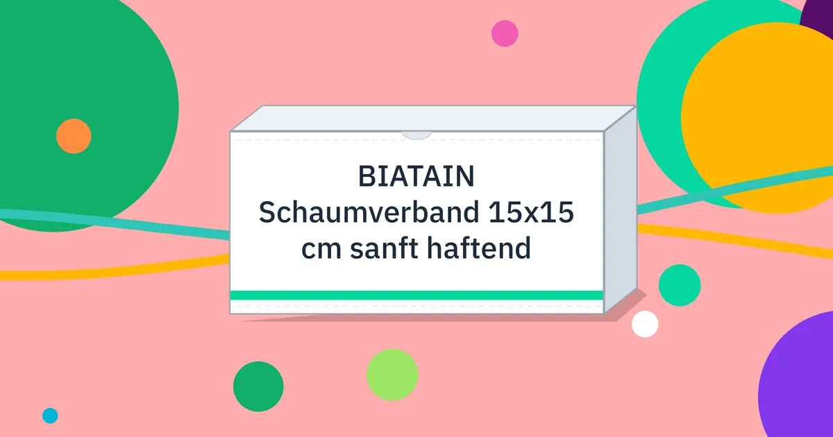 Symbolbild: Packung mit der Aufschrift BIATAIN Schaumverband 15x15 cm sanft haftend (PZN 19492069) – Verfügbarkeit und Bezug in Apotheken in Frankfurt am Main