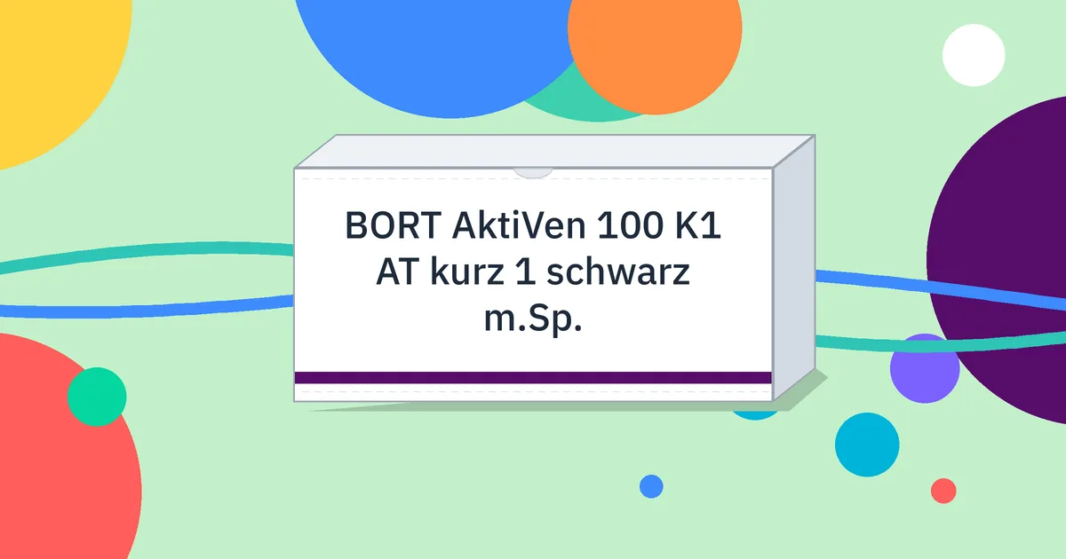 Symbolbild: Packung mit der Aufschrift BORT AktiVen 100 K1 AT kurz 1 schwarz m.Sp. (PZN 14389125) – Verfügbarkeit und Bezug in Apotheken in Frankfurt am Main