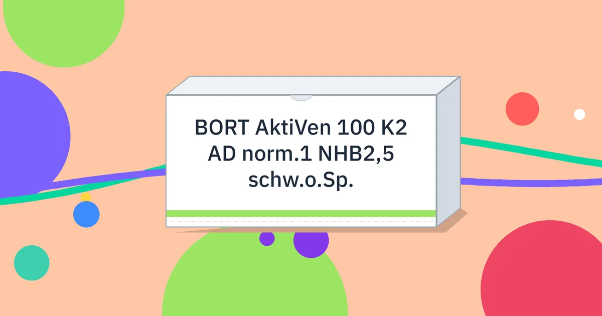 Symbolbild: Packung mit der Aufschrift BORT AktiVen 100 K2 AD norm.1 NHB2,5 schw.o.Sp. (PZN 17501605) – Verfügbarkeit und Bezug in Apotheken in Frankfurt am Main
