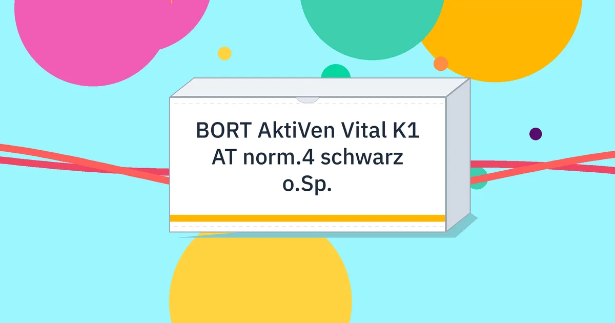 Symbolbild: Packung mit der Aufschrift BORT AktiVen Vital K1 AT norm.4 schwarz o.Sp. (PZN 13739681) – Verfügbarkeit und Bezug in Apotheken in Frankfurt am Main