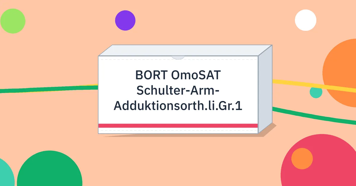Symbolbild: Packung mit der Aufschrift BORT OmoSAT Schulter-Arm-Adduktionsorth.li.Gr.1 (PZN 20105190) – Verfügbarkeit und Bezug in Apotheken in Frankfurt am Main