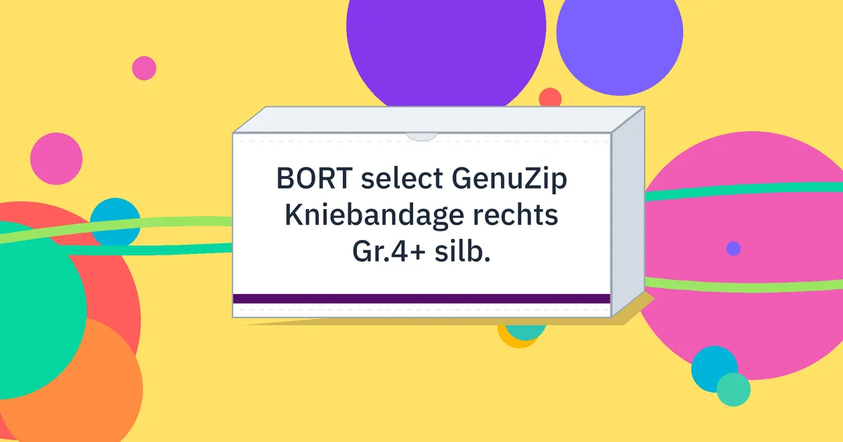Symbolbild: Packung mit der Aufschrift BORT select GenuZip Kniebandage rechts Gr.4+ silb. (PZN 16844303) – Verfügbarkeit und Bezug in Apotheken in Frankfurt am Main