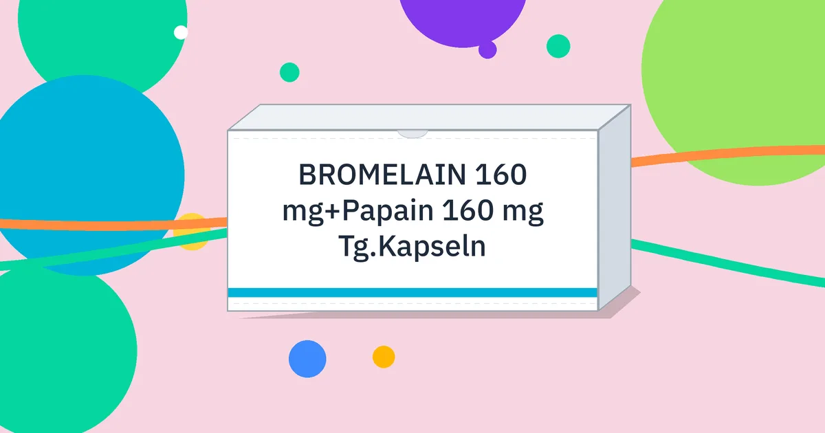 Symbolbild: Packung mit der Aufschrift BROMELAIN 160 mg+Papain 160 mg Tg.Kapseln (PZN 10135698) – Verfügbarkeit und Bezug in Apotheken in Frankfurt am Main