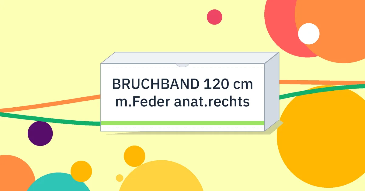 Symbolbild: Packung mit der Aufschrift BRUCHBAND 120 cm m.Feder anat.rechts (PZN 02007650) – Verfügbarkeit und Bezug in Apotheken in Frankfurt am Main