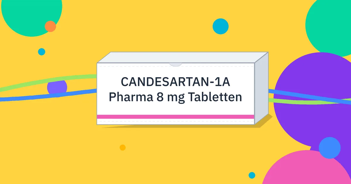 Symbolbild: Packung mit der Aufschrift CANDESARTAN-1A Pharma 8 mg Tabletten (PZN 19126850) – Verfügbarkeit und Bezug in Apotheken in Frankfurt am Main