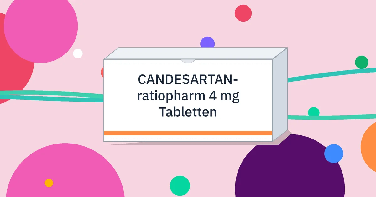 Symbolbild: Packung mit der Aufschrift CANDESARTAN-ratiopharm 4 mg Tabletten (PZN 08879546) – Verfügbarkeit und Bezug in Apotheken in Frankfurt am Main