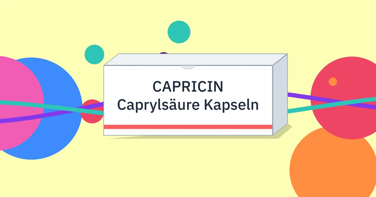 Symbolbild: Packung mit der Aufschrift CAPRICIN Caprylsäure Kapseln (PZN 16942081) – Verfügbarkeit und Bezug in Apotheken in Frankfurt am Main