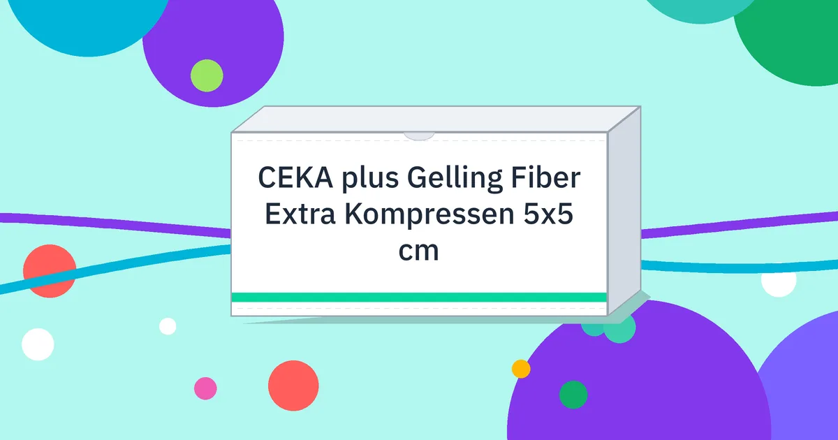 Symbolbild: Packung mit der Aufschrift CEKA plus Gelling Fiber Extra Kompressen 5x5 cm (PZN 20378344) – Verfügbarkeit und Bezug in Apotheken in Frankfurt am Main