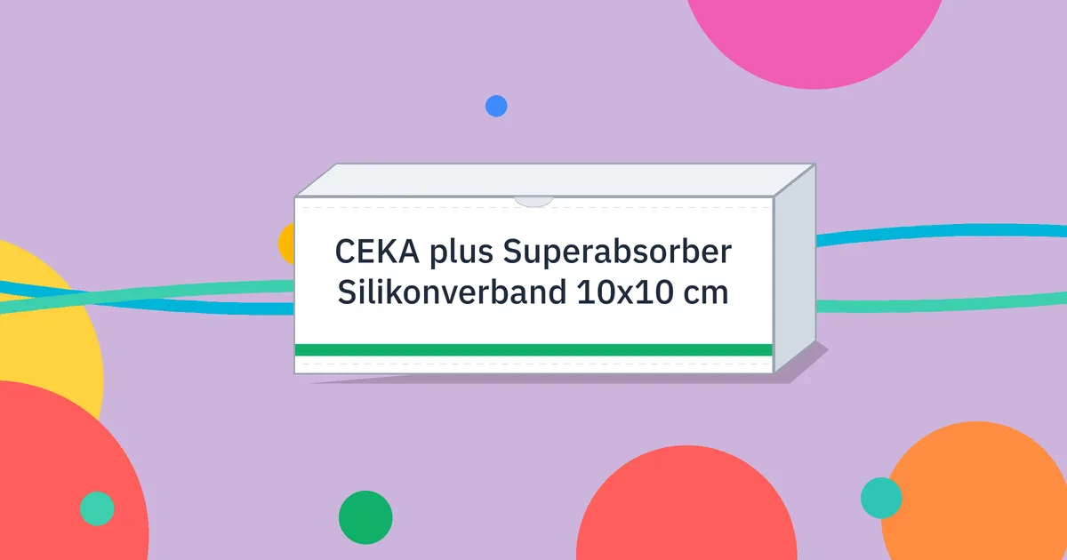 Symbolbild: Packung mit der Aufschrift CEKA plus Superabsorber Silikonverband 10x10 cm (PZN 20378315) – Verfügbarkeit und Bezug in Apotheken in Frankfurt am Main