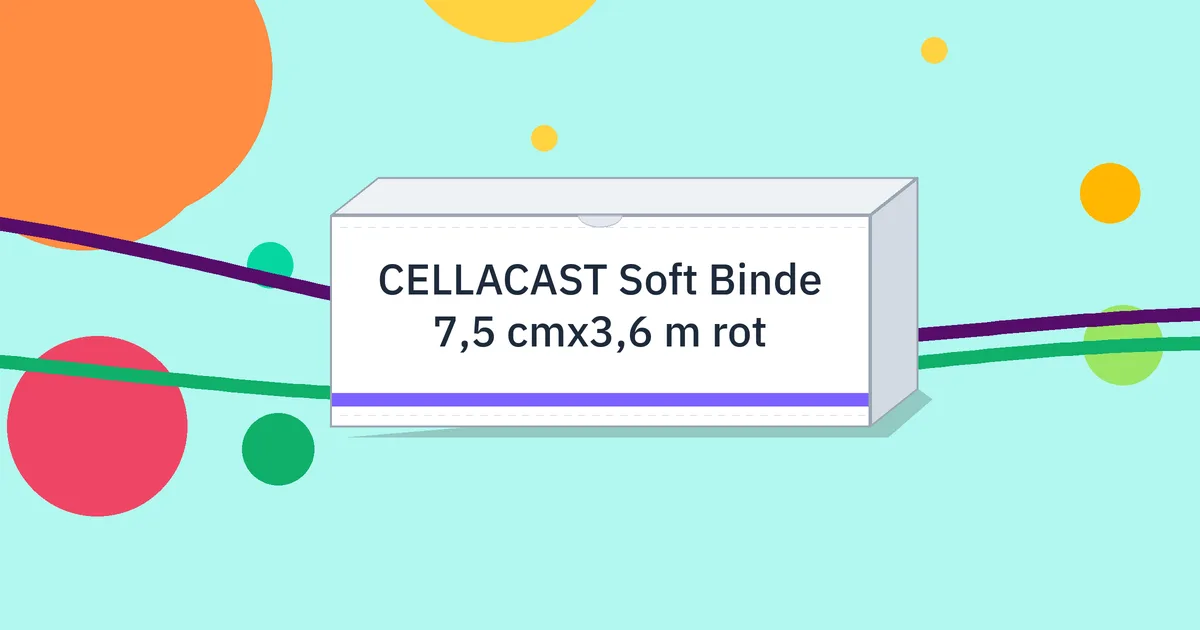 Symbolbild: Packung mit der Aufschrift CELLACAST Soft Binde 7,5 cmx3,6 m rot (PZN 14252277) – Verfügbarkeit und Bezug in Apotheken in Frankfurt am Main
